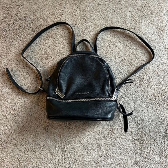 Michael Kors | Bags | Michael Kors Rhea Black Leather Small Backpack ...